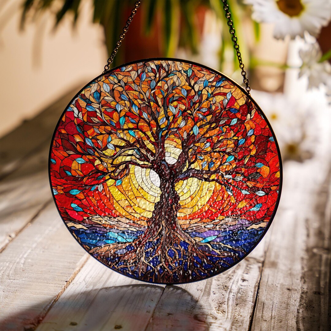 Colorful Tree of Life Stained Glass Suncatcher, Tree of Life Decor ...