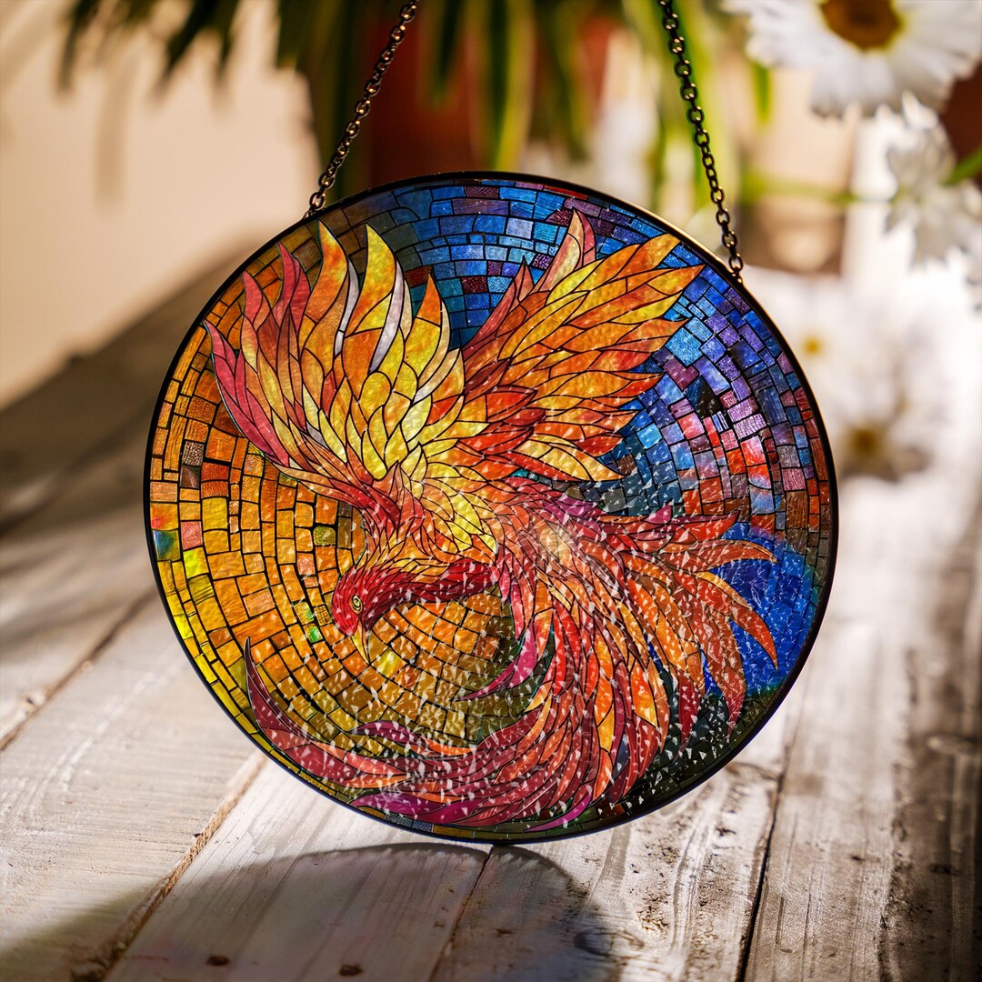 Phoenix Window Hanging, Stained Glass Rainbow Spiral Suncatcher, Stain ...