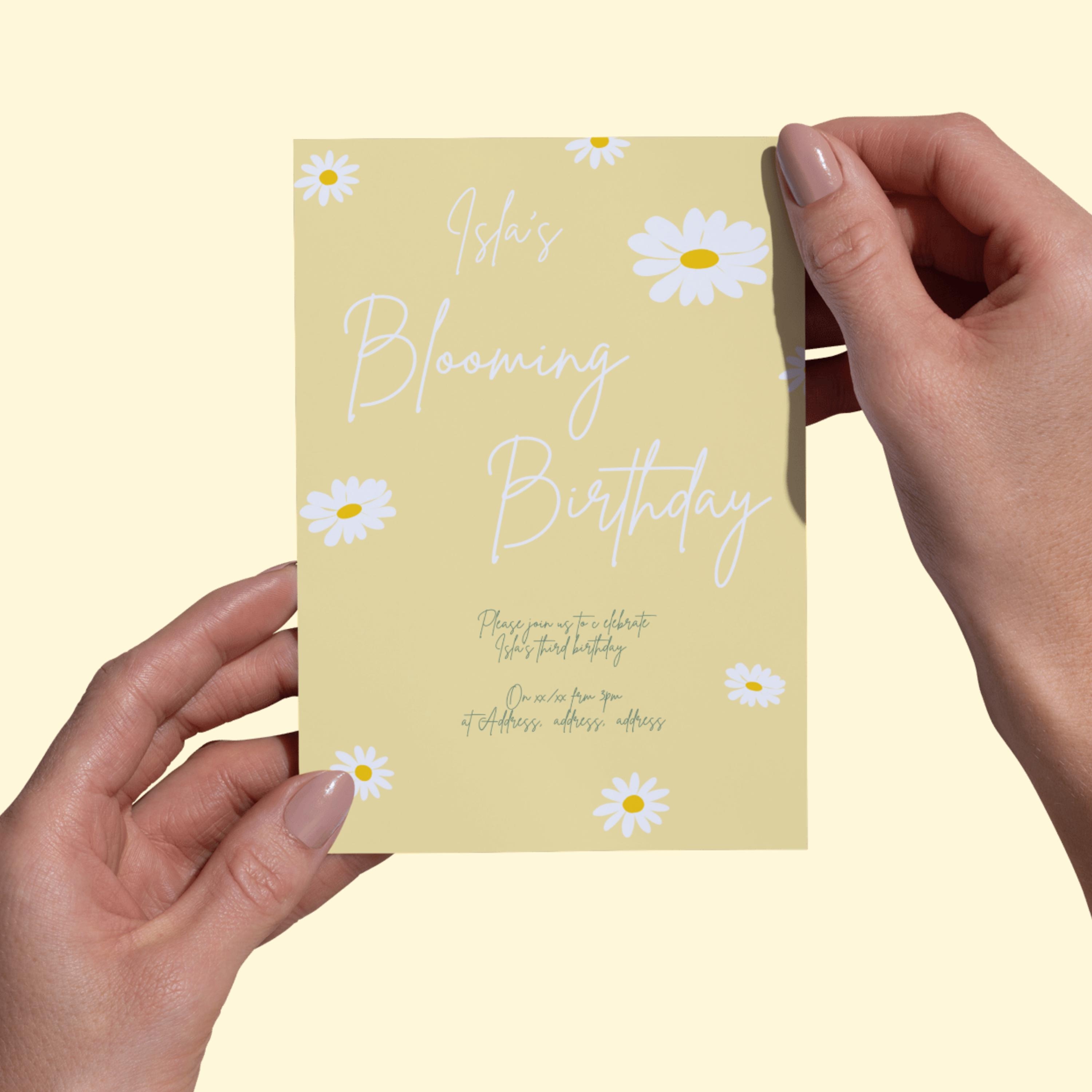 Butter Yellow Editable Daisy Party Invitation With Hand Drawn Digital ...