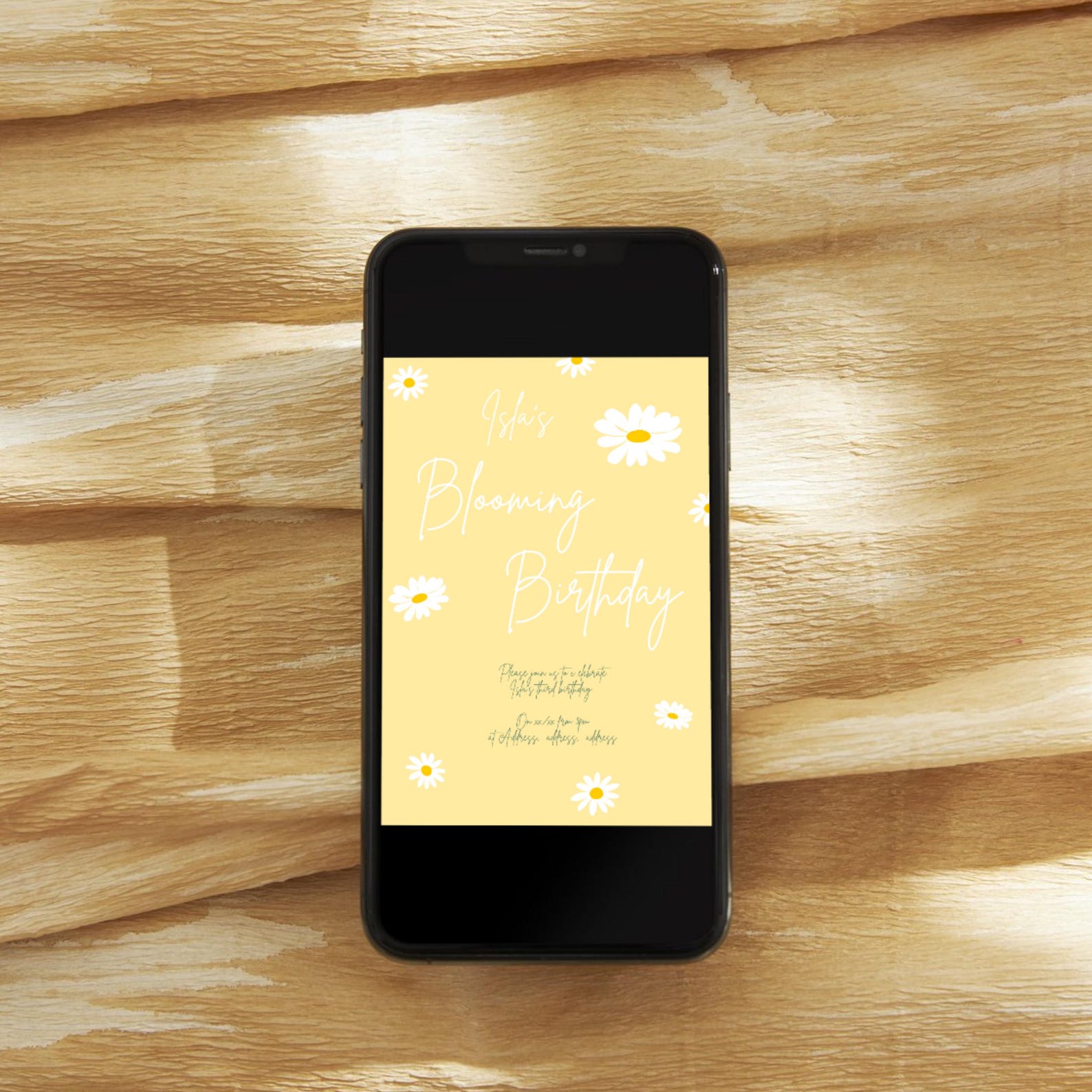 Butter Yellow Editable Daisy Party Invitation With Hand Drawn Digital ...