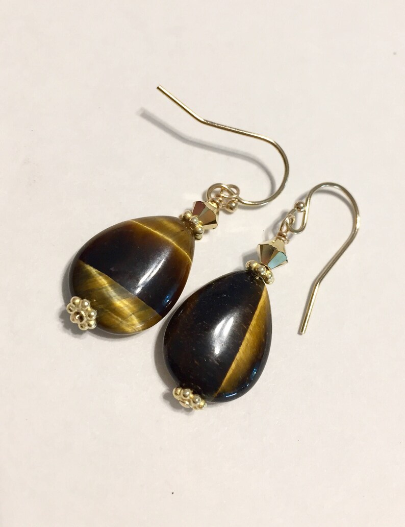 Tigers Eye Earrings in 14K Gold Fill Tiger Eye Gemstone | Etsy