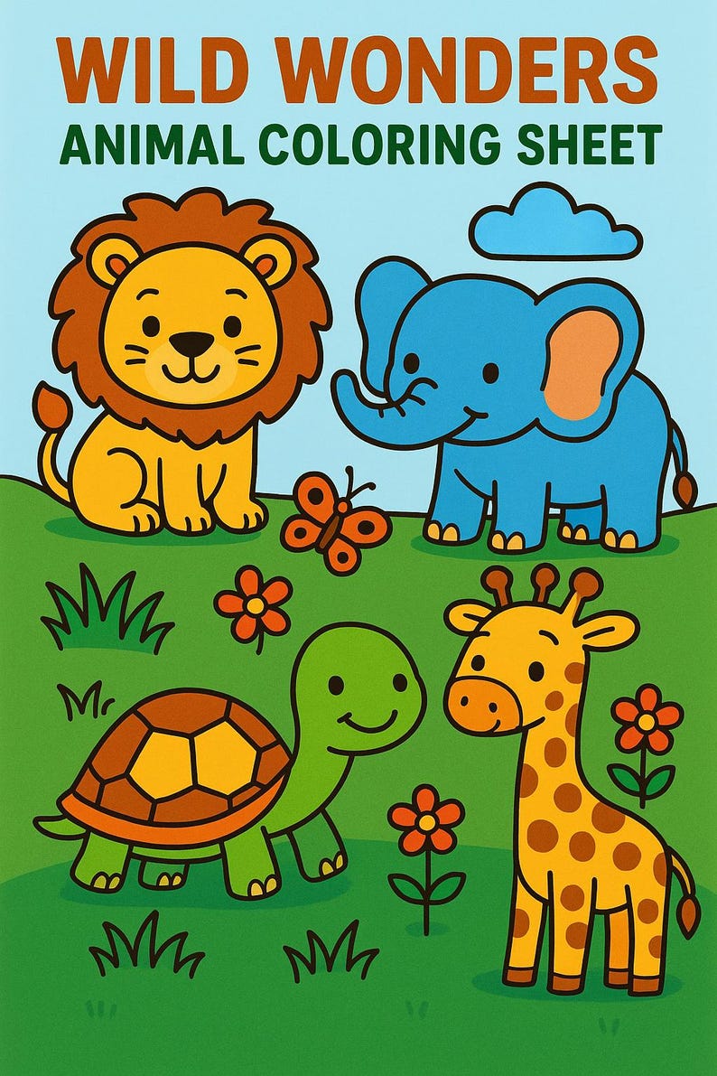 Wild Wonders: Children's Animal Coloring Sheet - Etsy