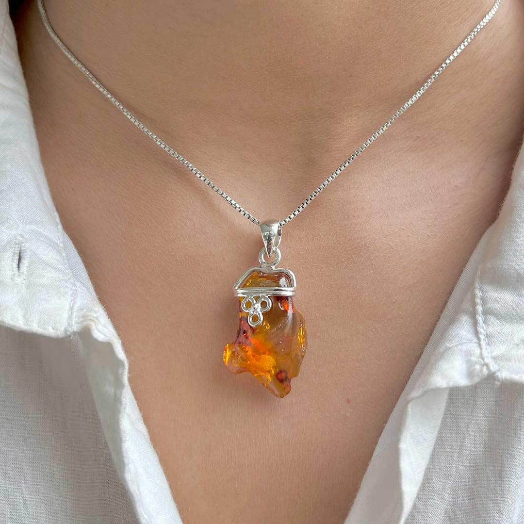 Amber Pendant / 925 Sterling Silver / Healing Gemstone / Natural Amber ...