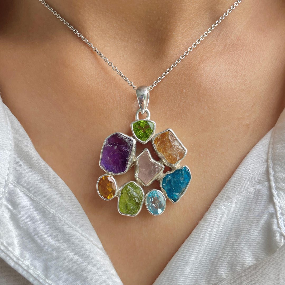Multi Gemstone Pendant / 925 Sterling Silver / Healing Gemstone / Multi ...