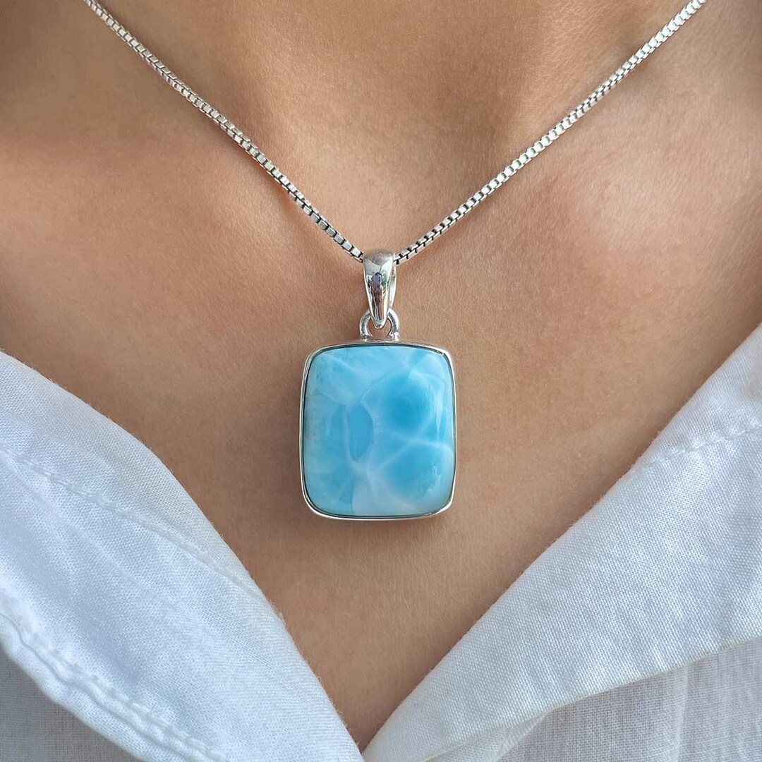 Larimar Pendant / 925 Sterling Silver Pendant / Natural Dominican ...