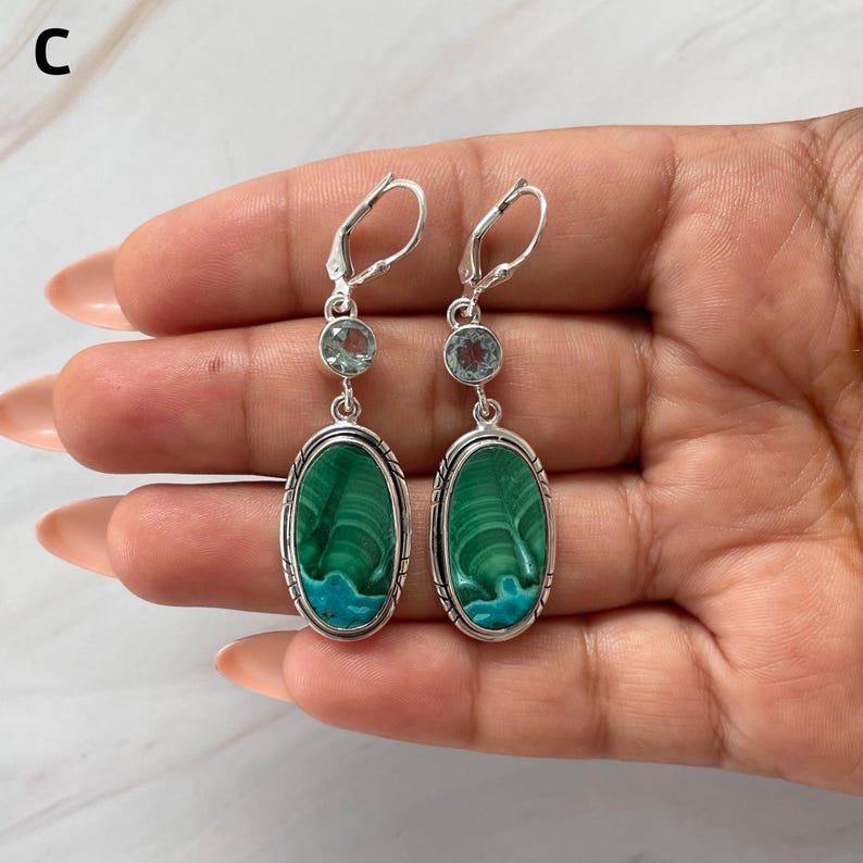 Azurite Malachite, Blue Topaz Leverback Earring / 925 Sterling Silver ...