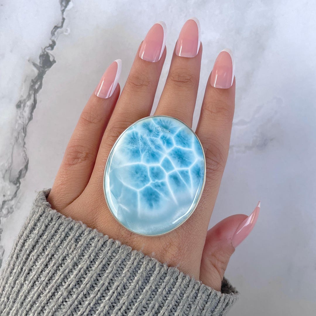 Larimar Adjustable Ring / 925 Sterling Silver / Healing Gemstone ...