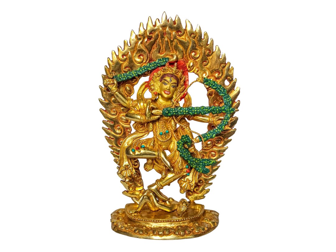 8-inch Kurukulla, Buddhist Handmade Statue, Face Painted and Gold ...