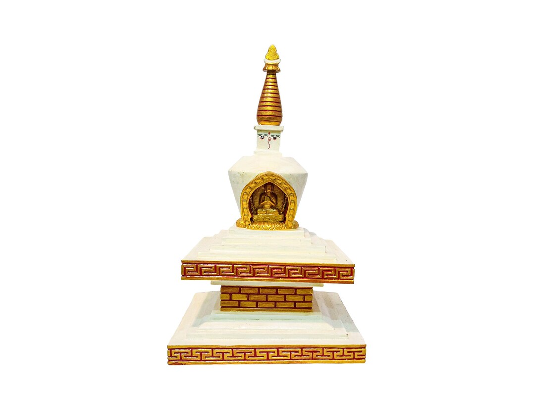13-inch Buddhist Handmade Wooden Stupa, With Vairochana Buddha ...
