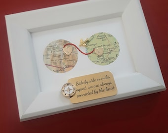 Long Distance Gift, Two Maps in One, Custom Map Gift, Maps in Frame ...