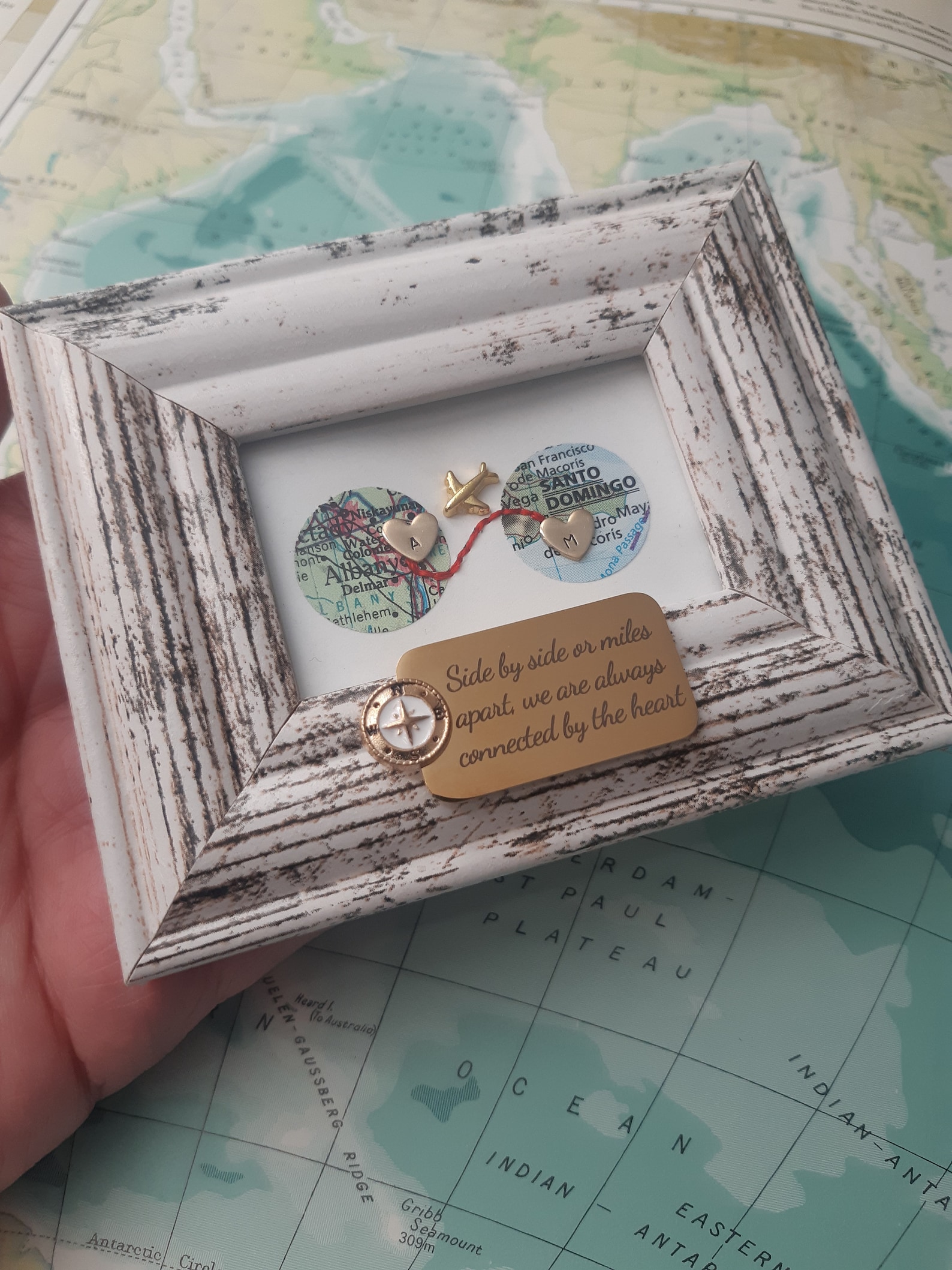 Custom Map Frame, Long Distance Gift, Red String of Fate - Etsy
