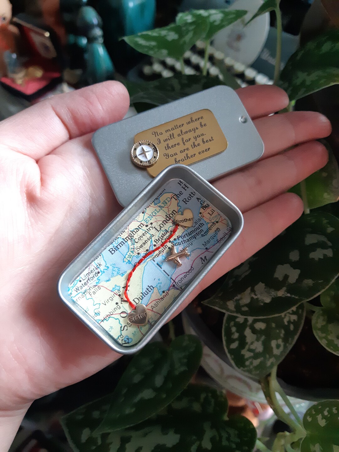 Personalized Sibling Gift: Red String of Fate Map Tin - Etsy