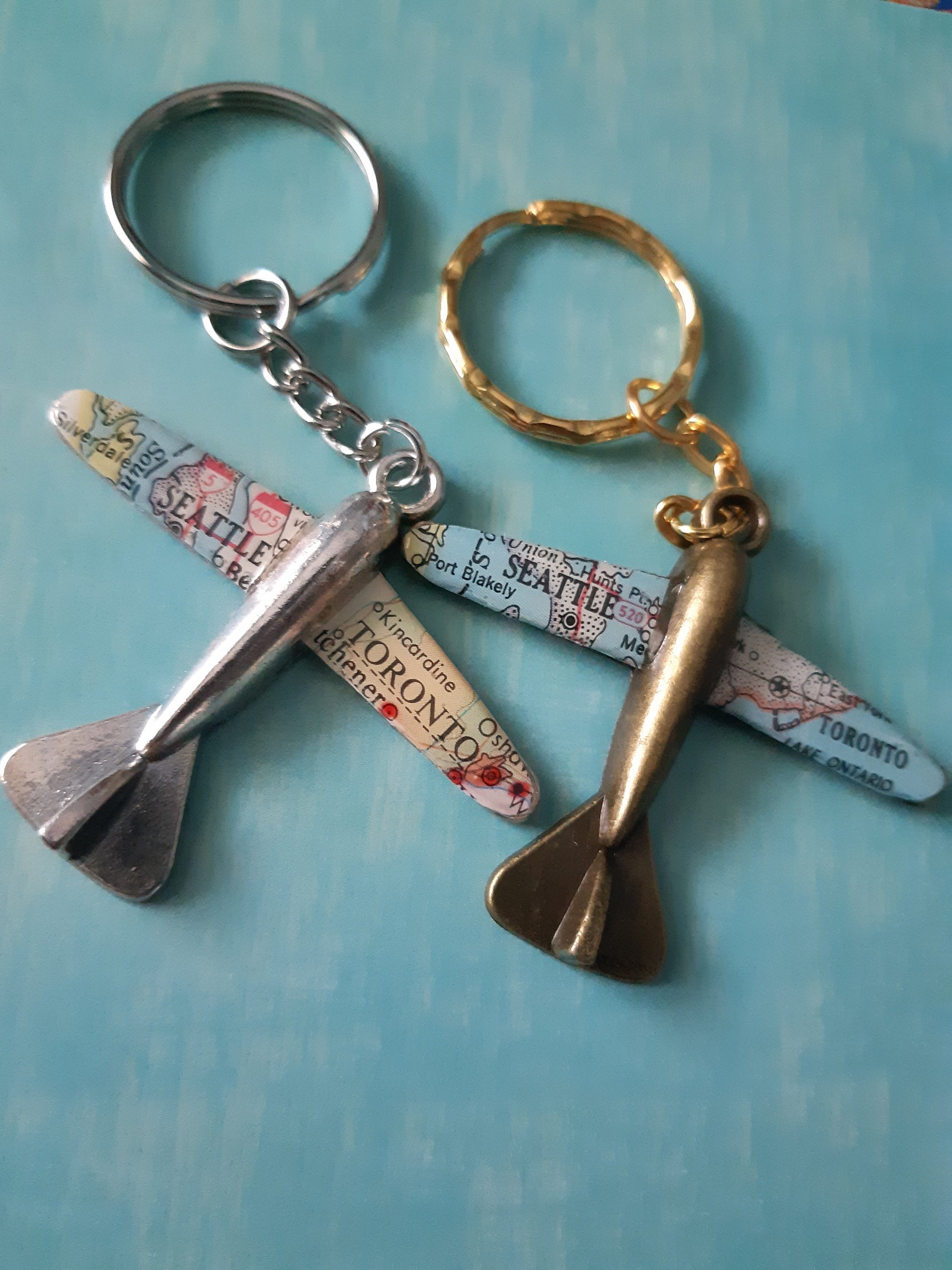 Airplane keychain couples keychain map keychain custom map | Etsy