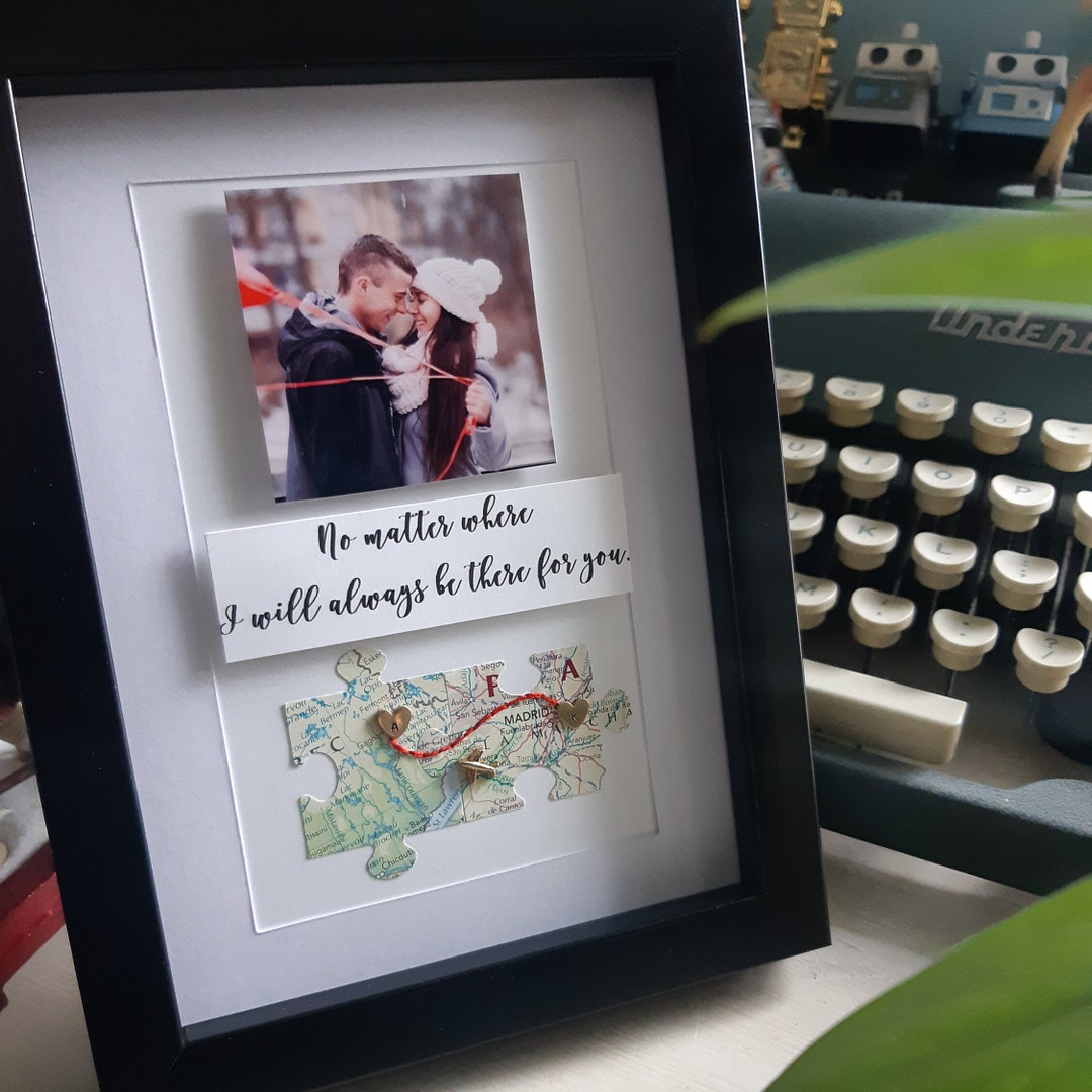 Custom Map & Photo Frame: Long Distance Red String of Fate Gift - Etsy