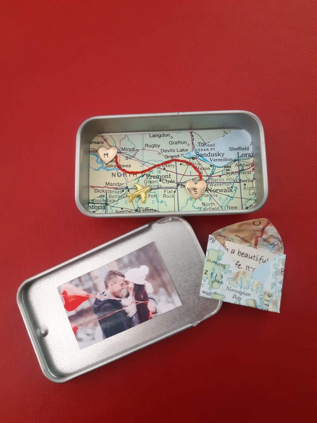 Personalized Long Distance Map Gift: Photo & Message Tin - Etsy