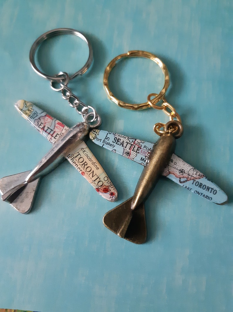 Airplane keychain couples keychain map keychain custom map | Etsy