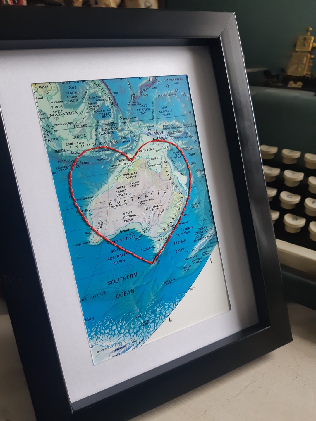 Framed Vintage Map Art: Hand-stitched Heart, Travel Gift - Etsy