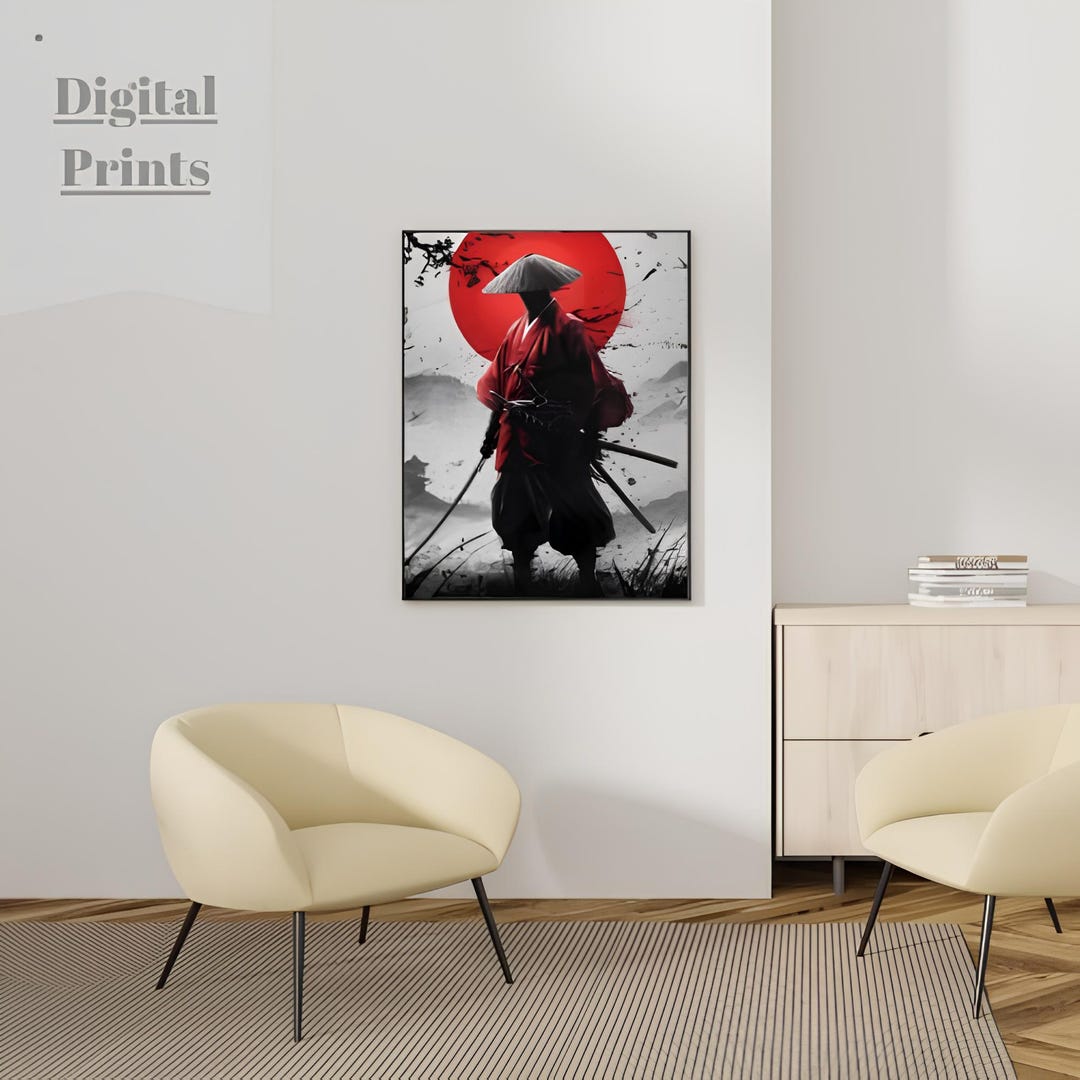 Samurai Digital Art | Japanese Warrior Wall Print | Feudal Japan ...