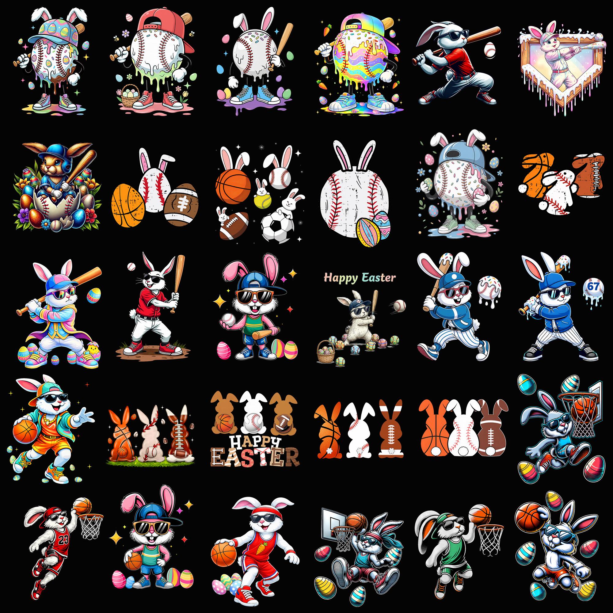 Easter Sports Bunny PNG Bundle, Baseball Basketball Football Cute ...