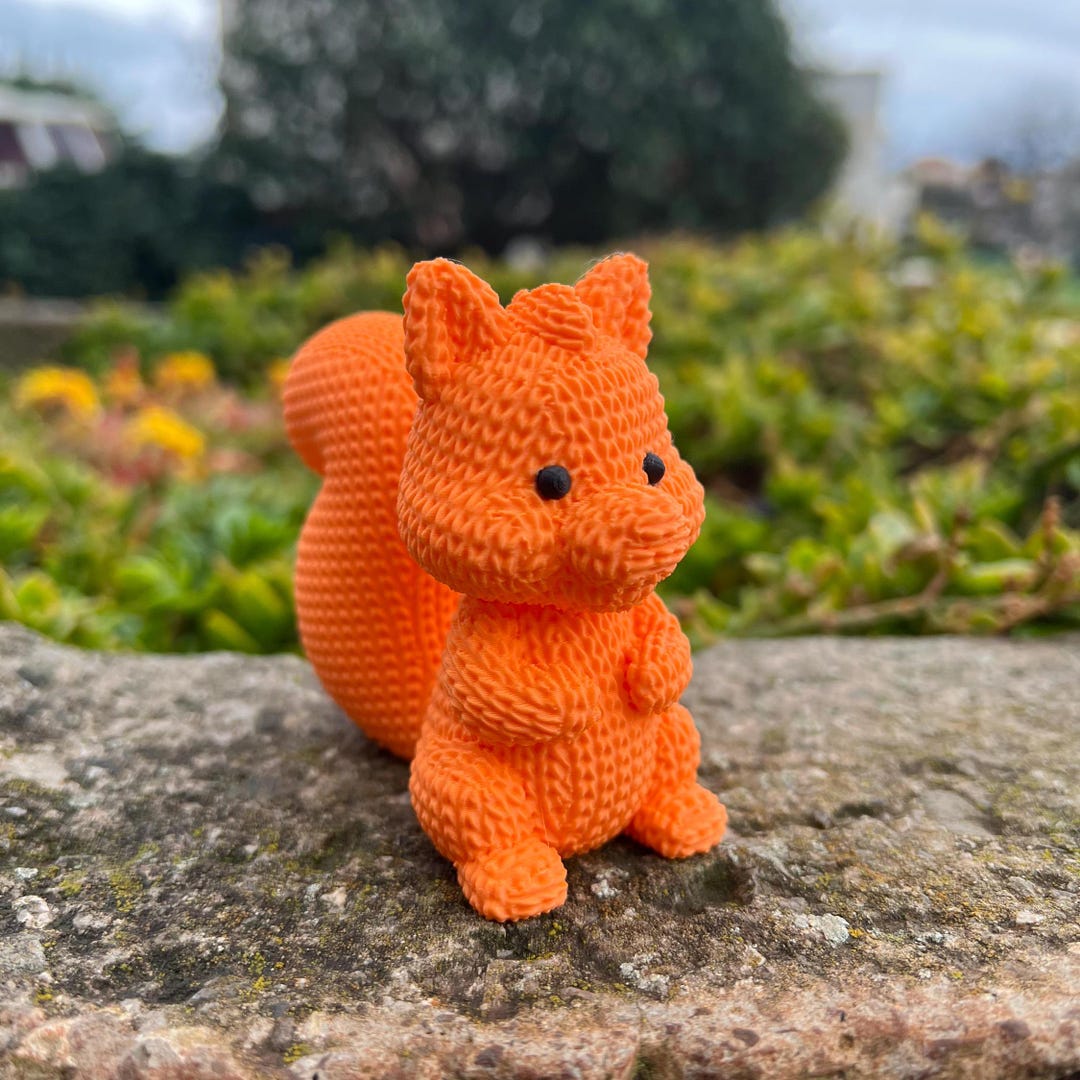 Squirrel 3D Printed Figurine | Crochet Texture | Cute Handmade Animal ...