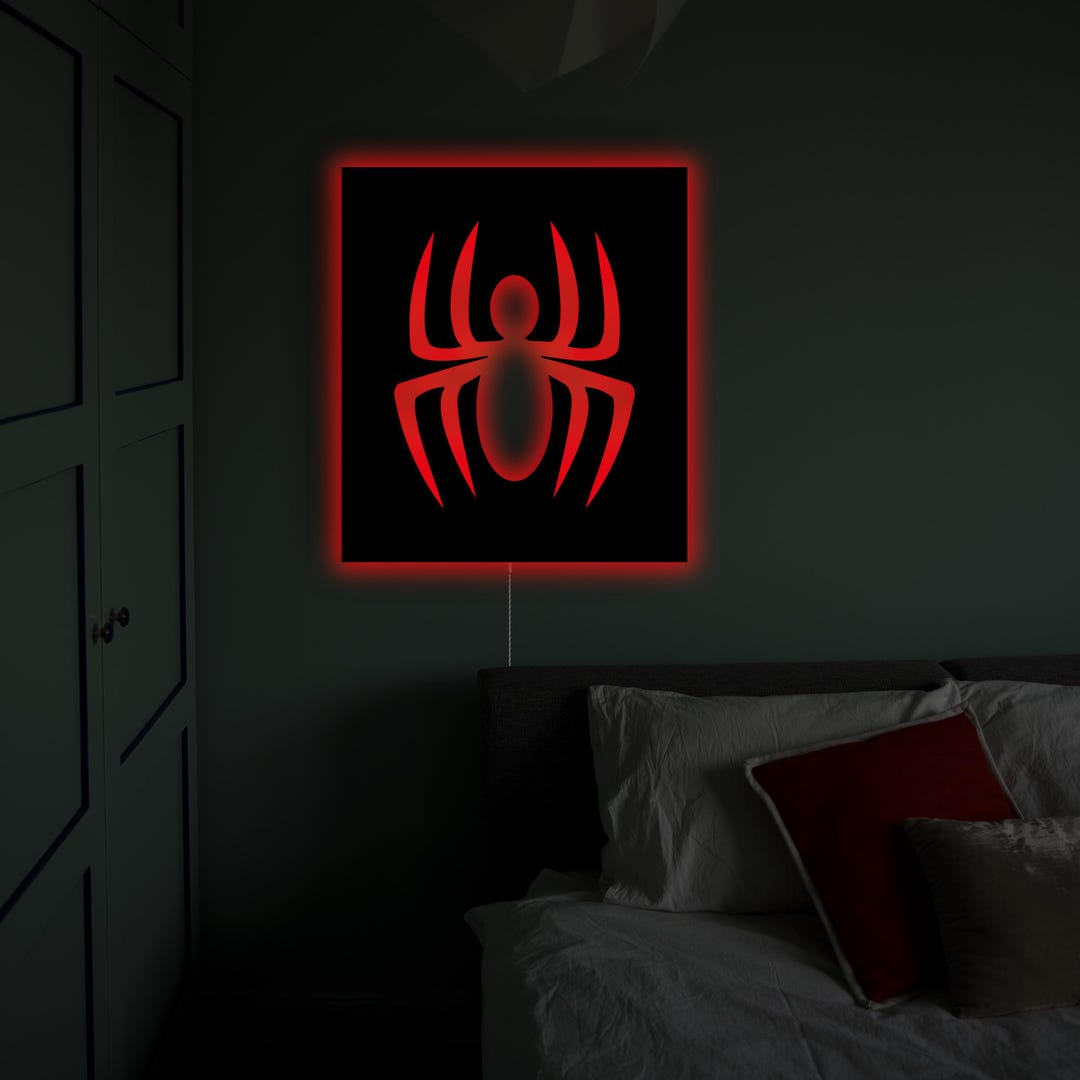 Spider Led Sign Wall Art Lighted Spider Poster Home Wall Decor Spdier ...