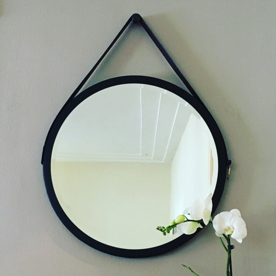Black 24" Round Mirror Belt Mirror. Mid-century Modern Mirror. Vintage ...