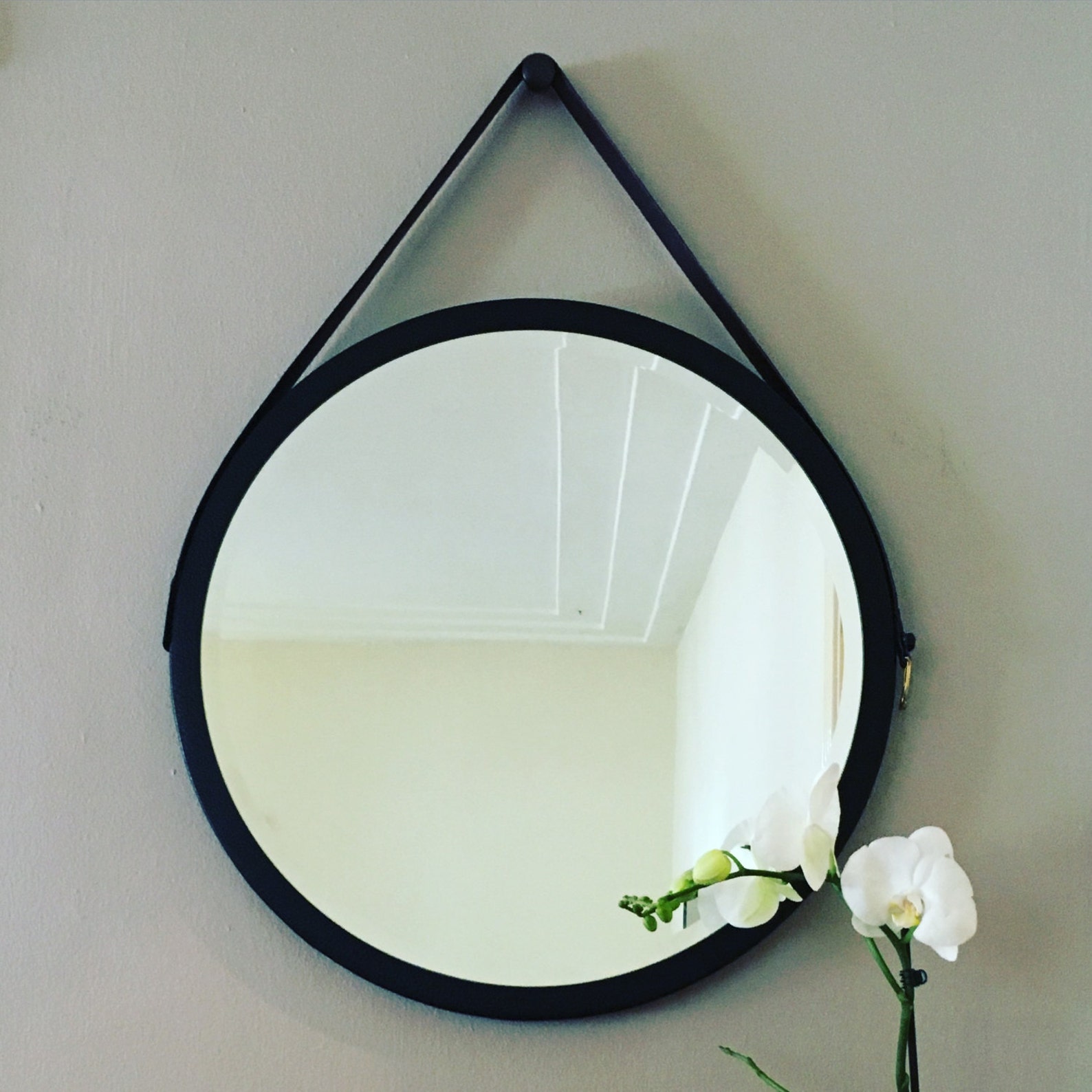 Black 24" Round Mirror Belt Mirror. Mid-century Modern Mirror. Vintage ...