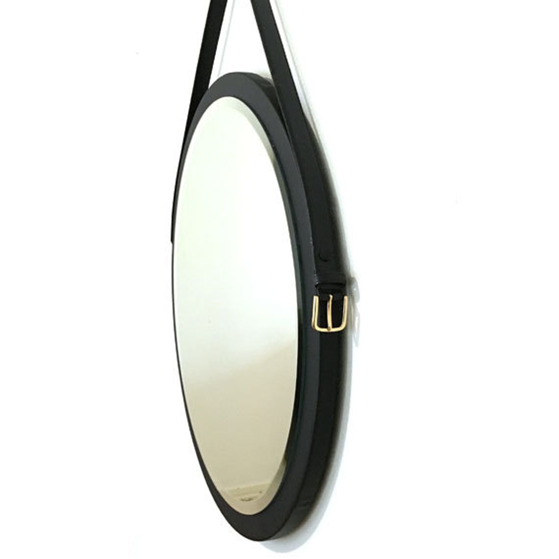 Black 24" Round Mirror Belt Mirror. Mid-century Modern Mirror. Vintage ...