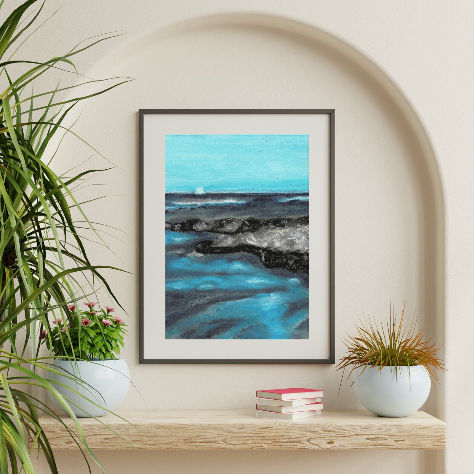 Chalk Pastel Ocean Abstract Ocean Art Print, Modern Turquoise Aqua Blue ...
