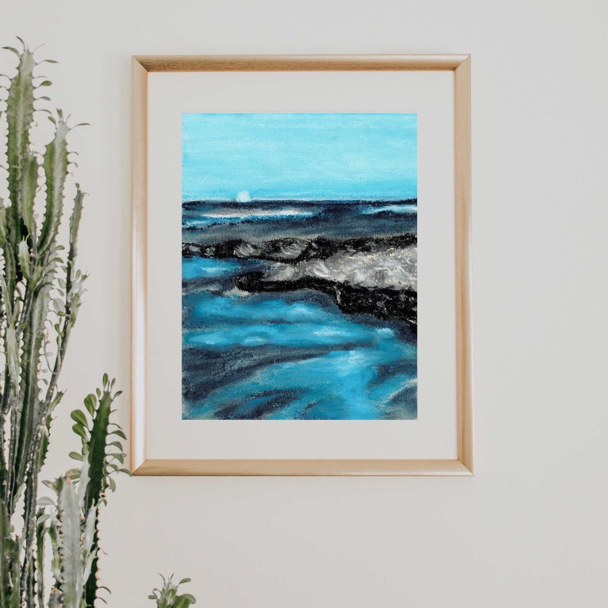 Chalk Pastel Ocean Abstract Ocean Art Print, Modern Turquoise Aqua Blue ...
