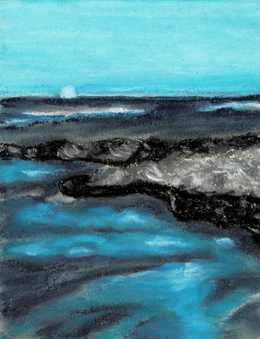 ORIGINAL Chalk Pastel Ocean Abstract Ocean Art. Modern Turquoise Aqua ...