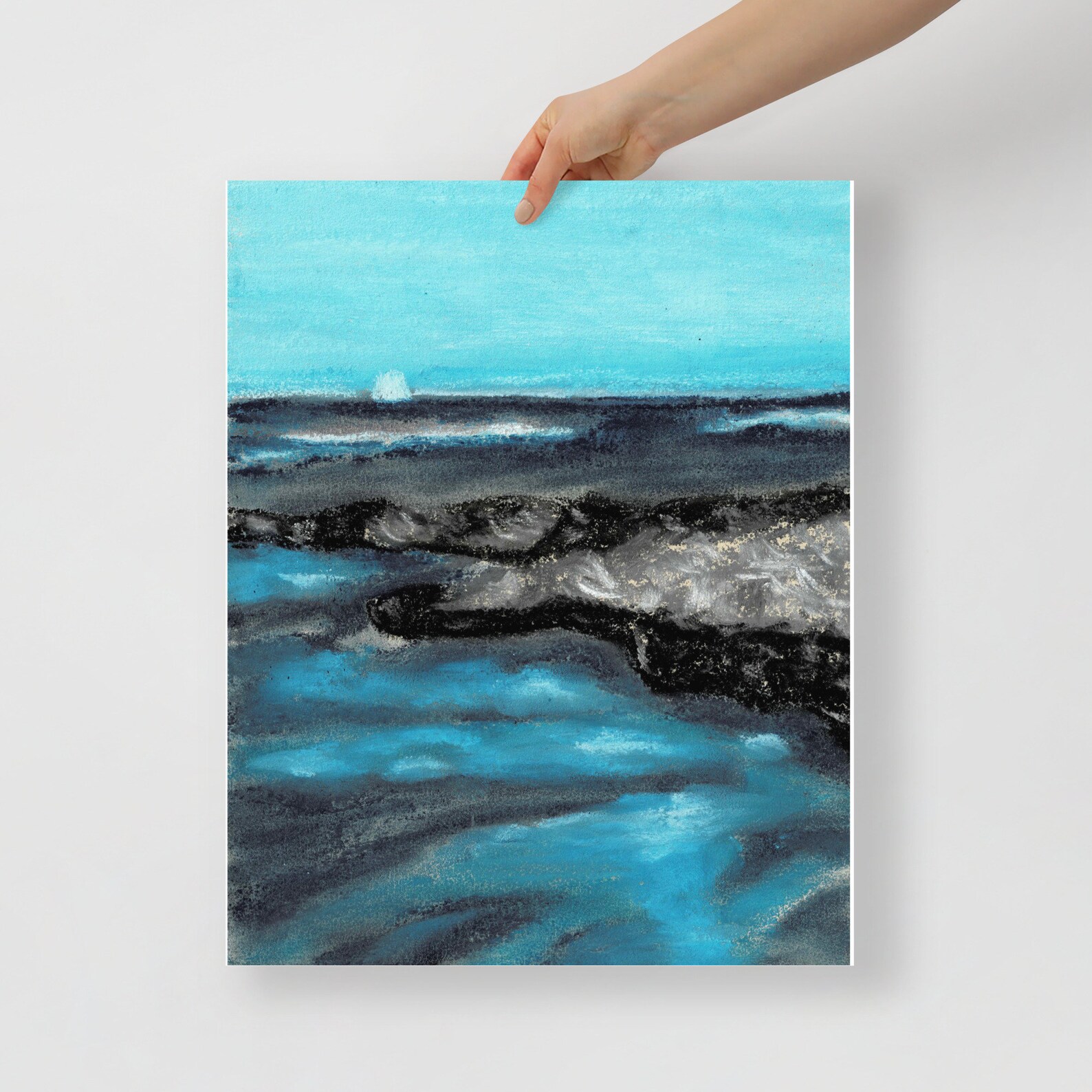 Chalk Pastel Ocean Abstract Ocean Art Print, Modern Turquoise Aqua Blue ...