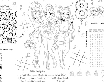 Huntrix Birthday Activity Sheet, K Pop Coloring Placemat, K-pop Demons ...