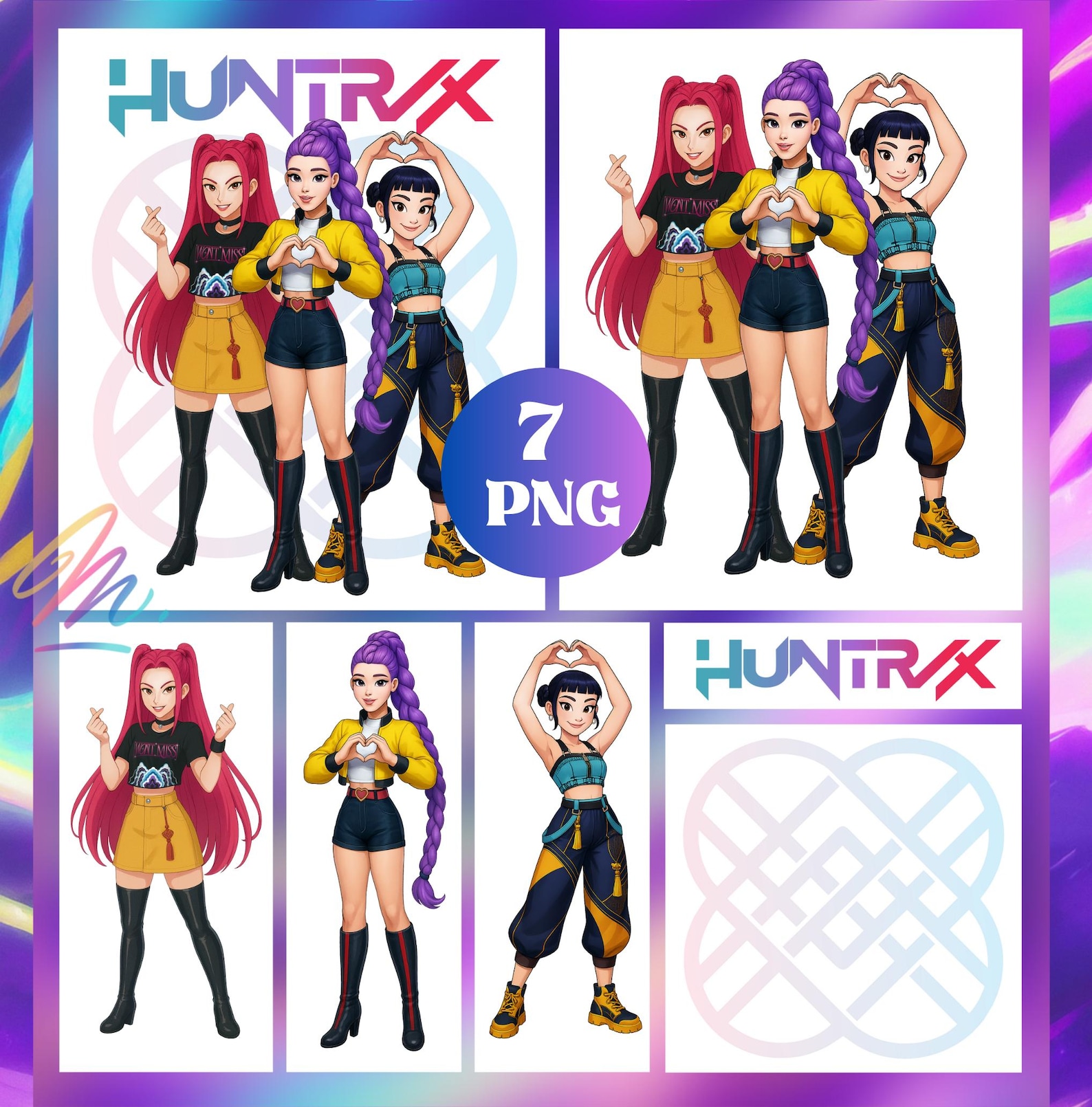 Grupo de ídolos del K-pop Huntrix PNG, estilo anime (descarga digital ...