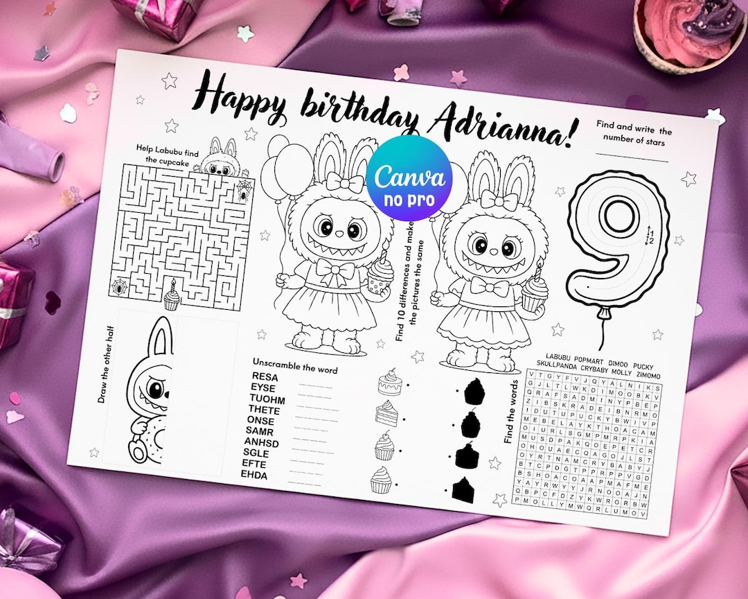 Canva Editable Birthday Activity Sheet Personalized Coloring Placemat ...