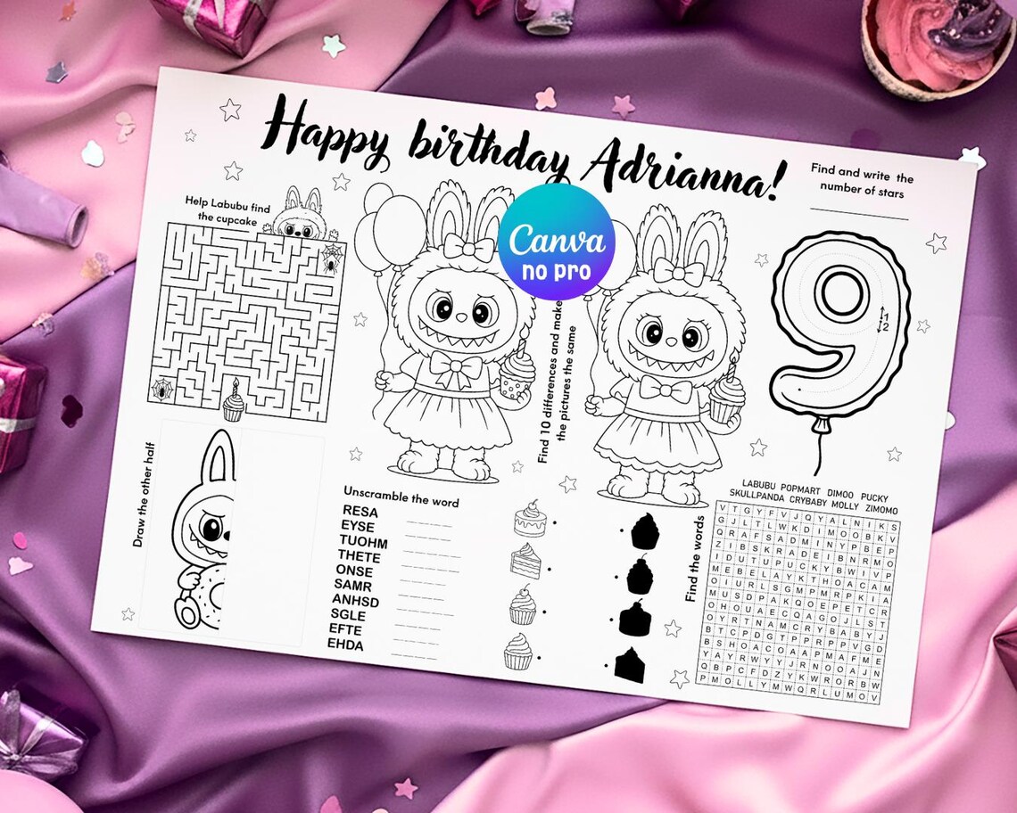 Canva Editable Birthday Activity Sheet Personalized Coloring Placemat ...