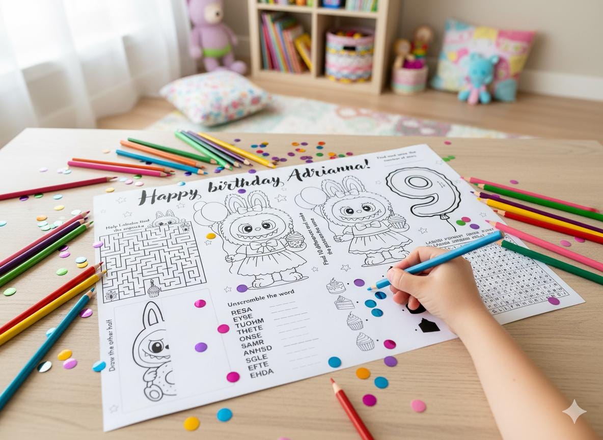 Canva Editable Birthday Activity Sheet Personalized Coloring Placemat ...