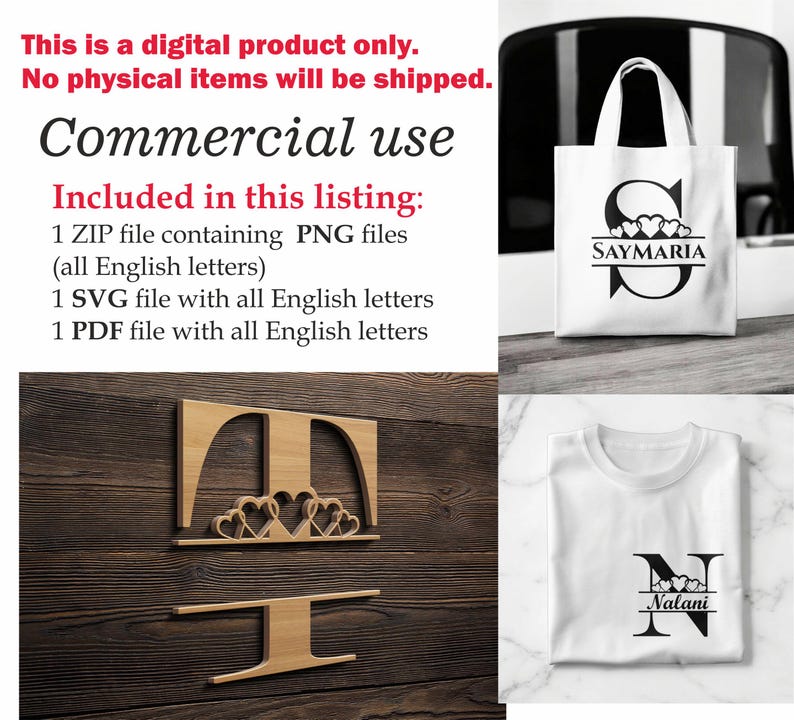 Heart Split Monogram Svg, Png, Pdf - Hearts Monogram Valentine's ...