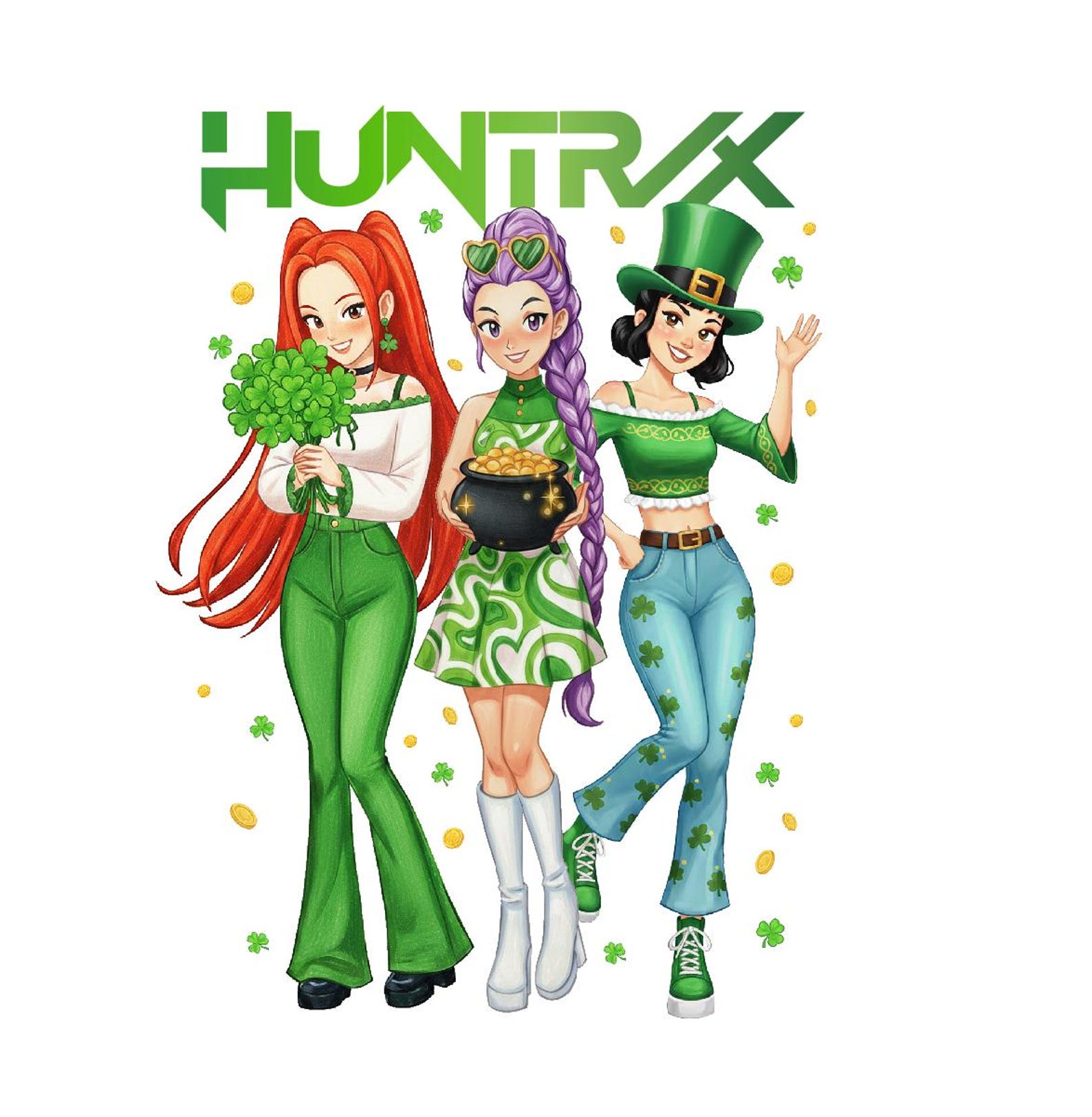 Kpop Demon Hunters St Patrick's Day PNG, Huntrix Girls Preppy Design ...