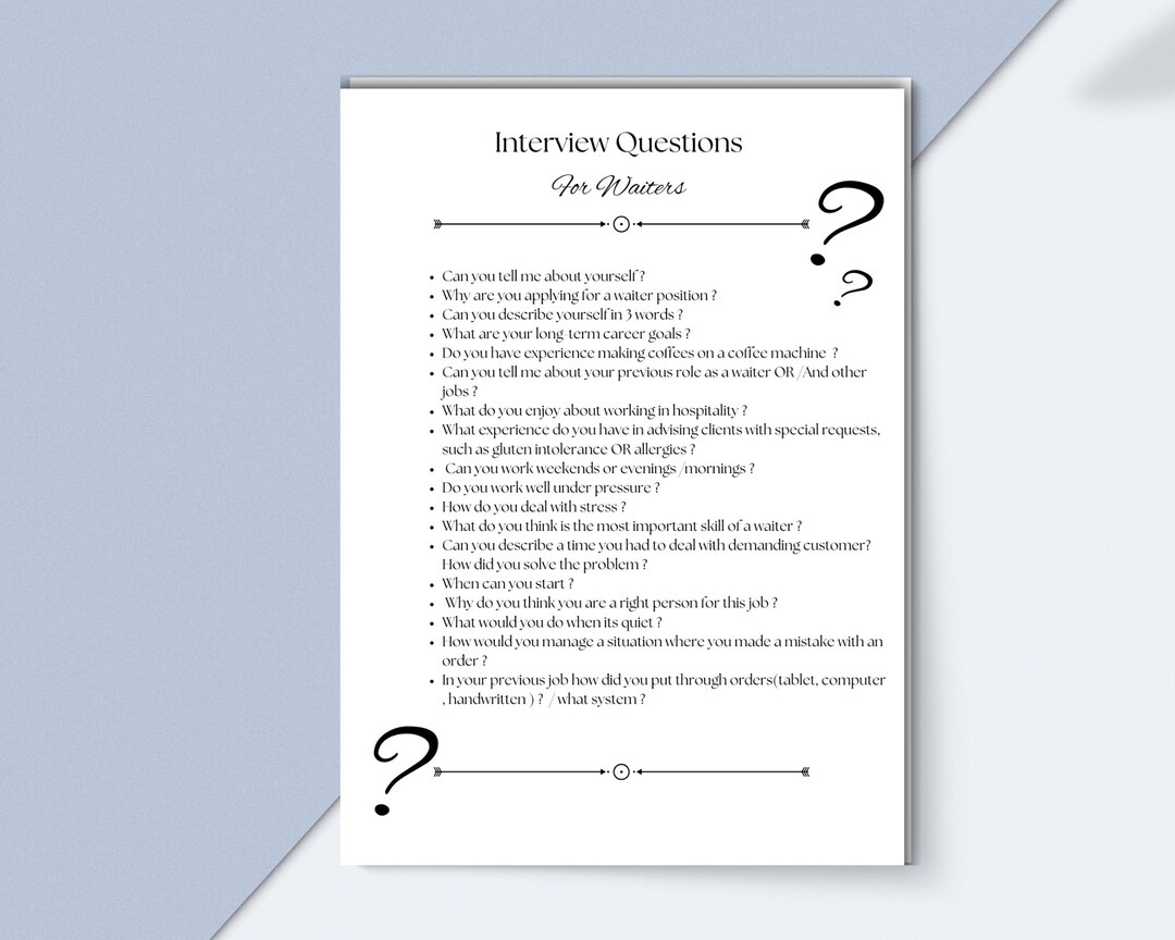 Question Sheet for Interview (restaurant/waiter) - Etsy