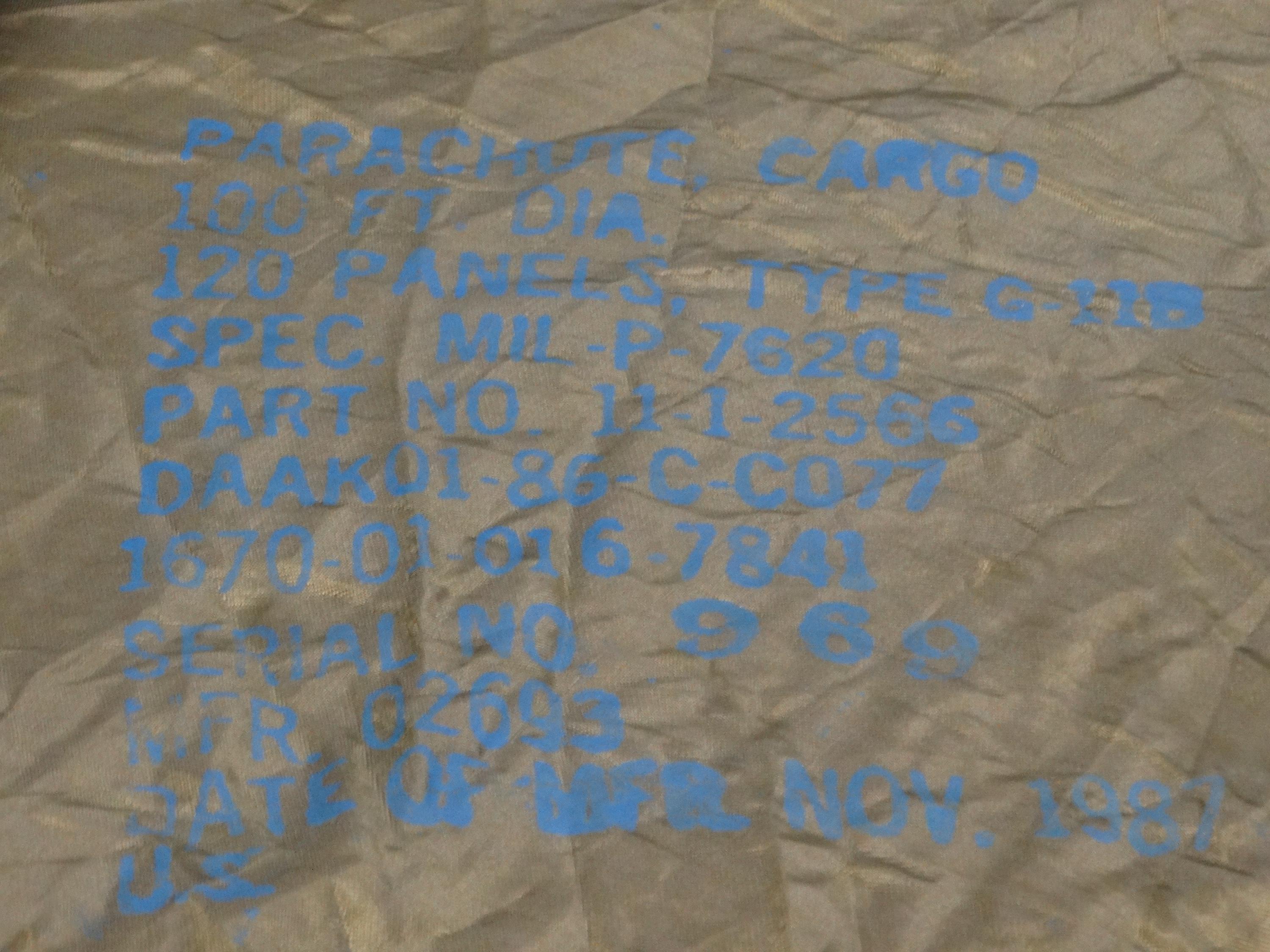 US Military 100' Cargo Parachute Canopy Type G11B (used) NSN:1670-00 ...