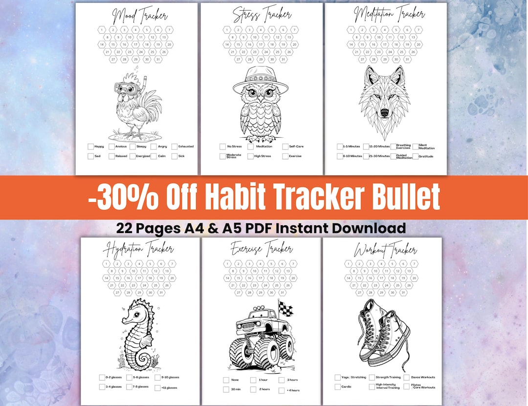 Monthly Habit Tracker Printable Page, Habites Tracker Coloring Mood ...