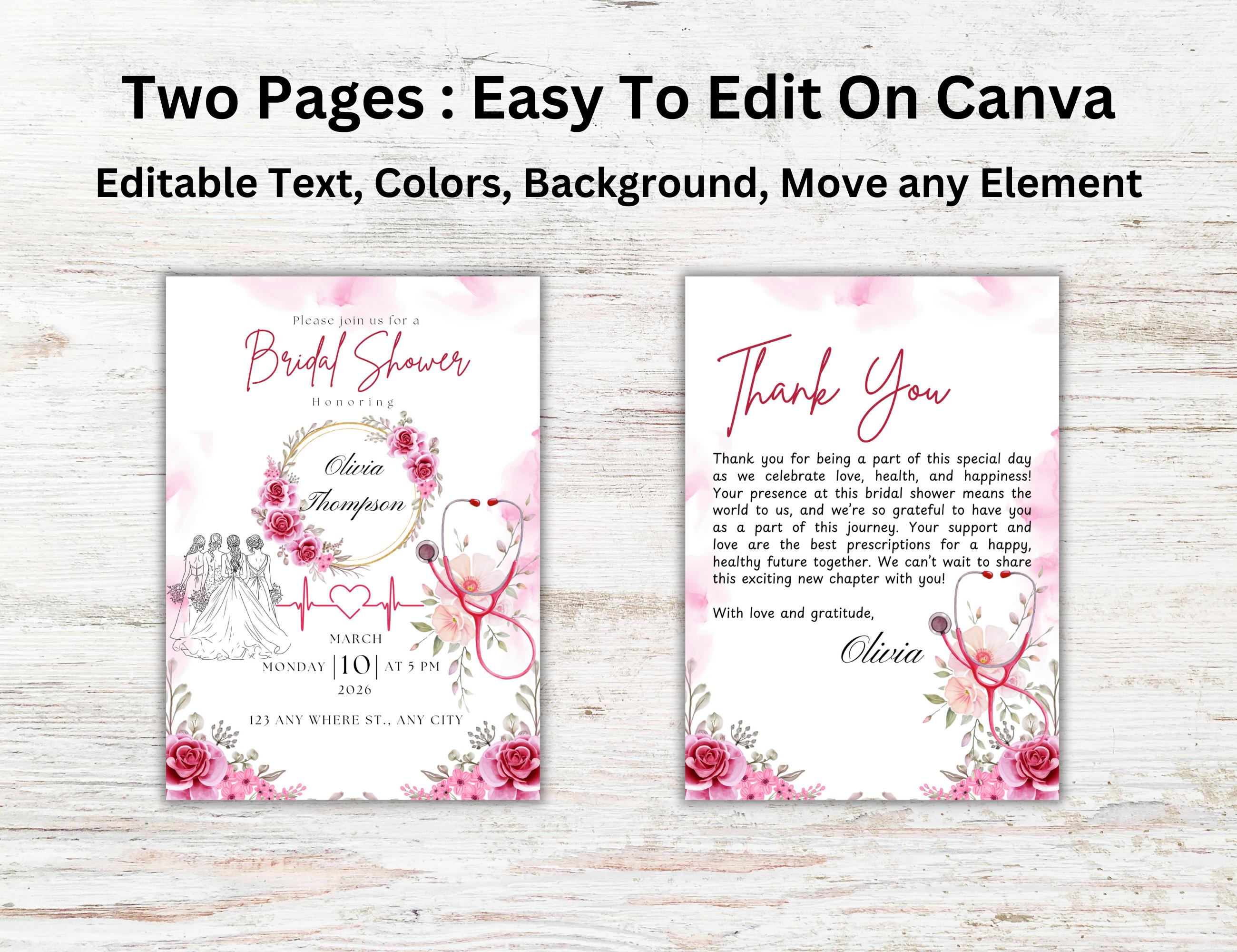 Personalized Nurse Doctor Bridal Shower Pink Floral Invitation ...