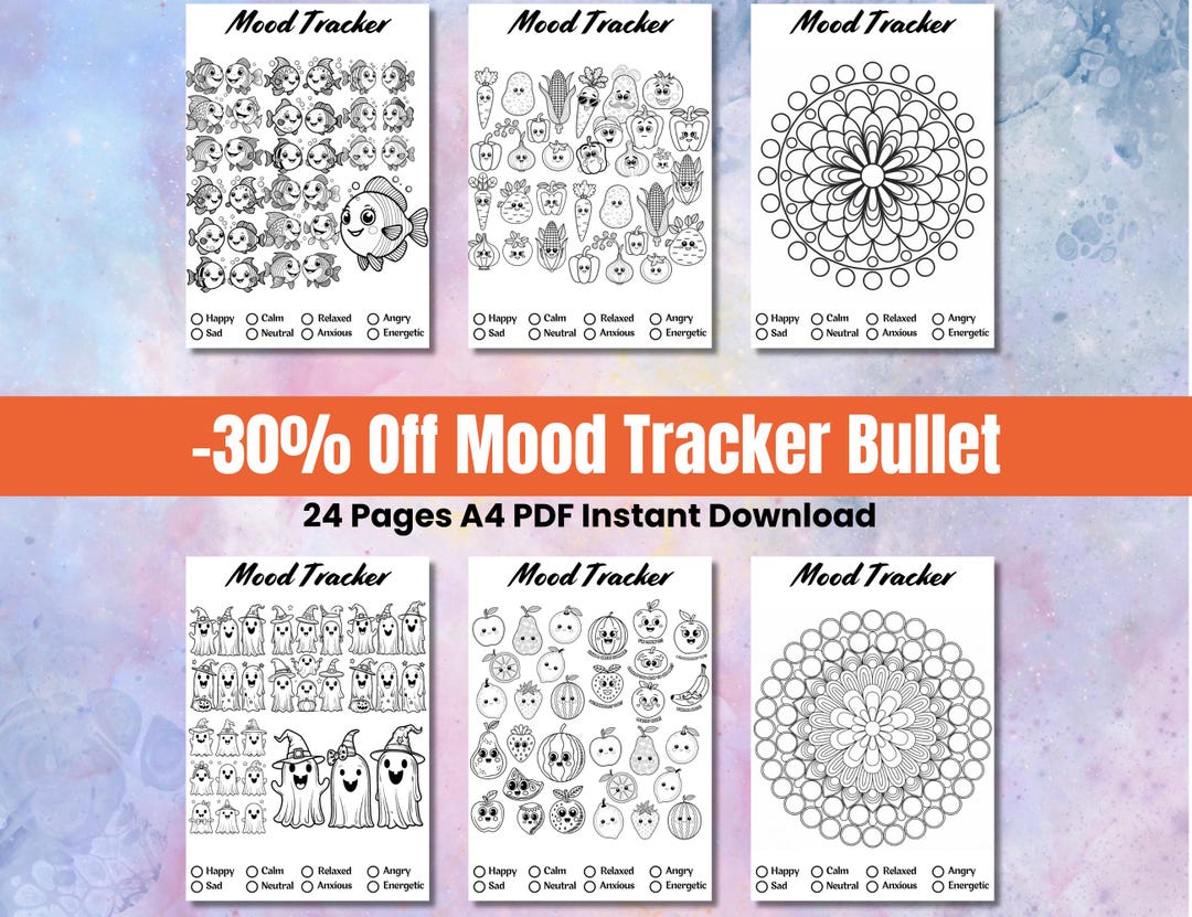 Mood Tracker Bullet Journal A4 Printable PDF | Digital Coloring Mood ...
