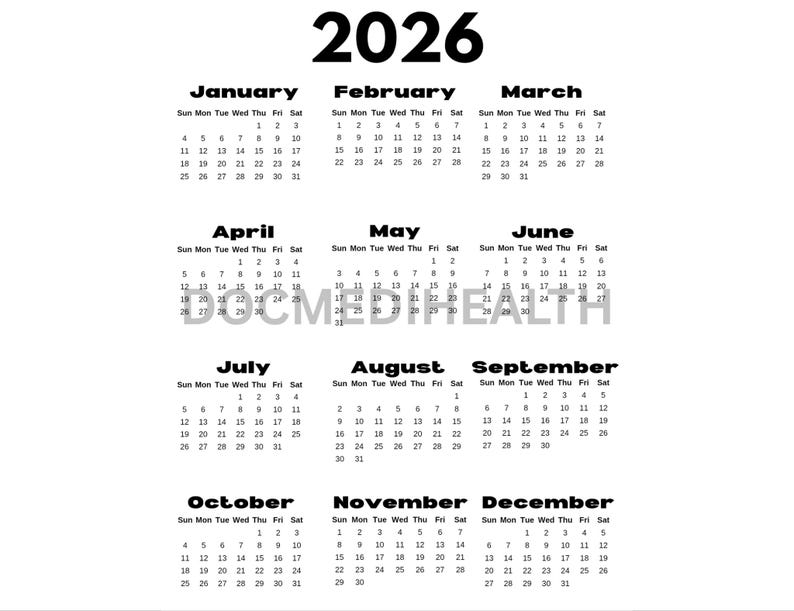 2026 Calendar Printable, PNG Clipart, Annual Calendar With Transparent ...