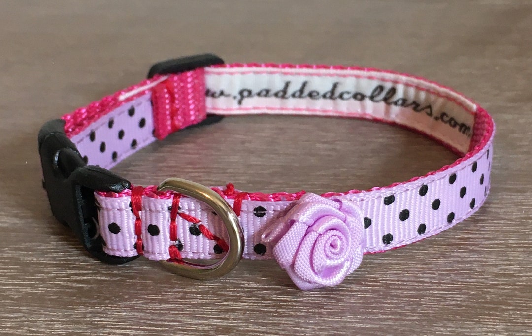3/8 Width Lilac Polkadot Rosebud Dog Collar Narrow Width for Small ...