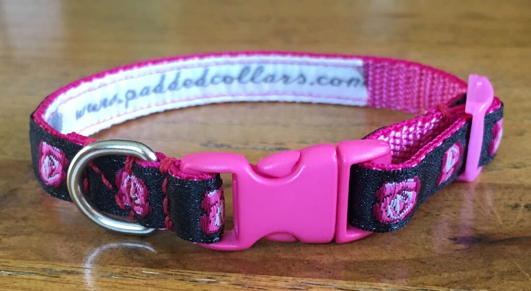 3/8" Width Satin Brocade Rose Dog Collars - Narrow Width for Small ...
