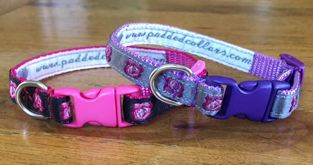 3/8 Width Satin Brocade Rose Dog Collars Narrow Width for Small / Tiny ...