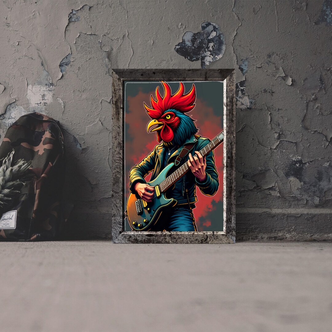 Punk Rock Rooster Edgy Digital Art - Etsy