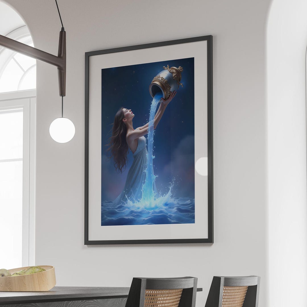 Cosmic Water Bearer Digital Art | Zodiac-inspired Portrait | Aquarius ...